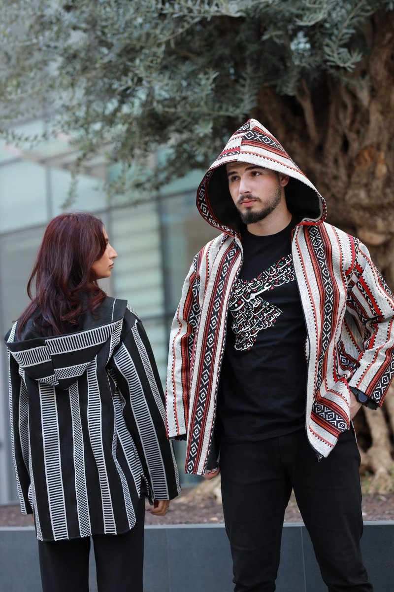 Unisex Sadu Jacket Bedouin Jacket Black White Red - Rassme