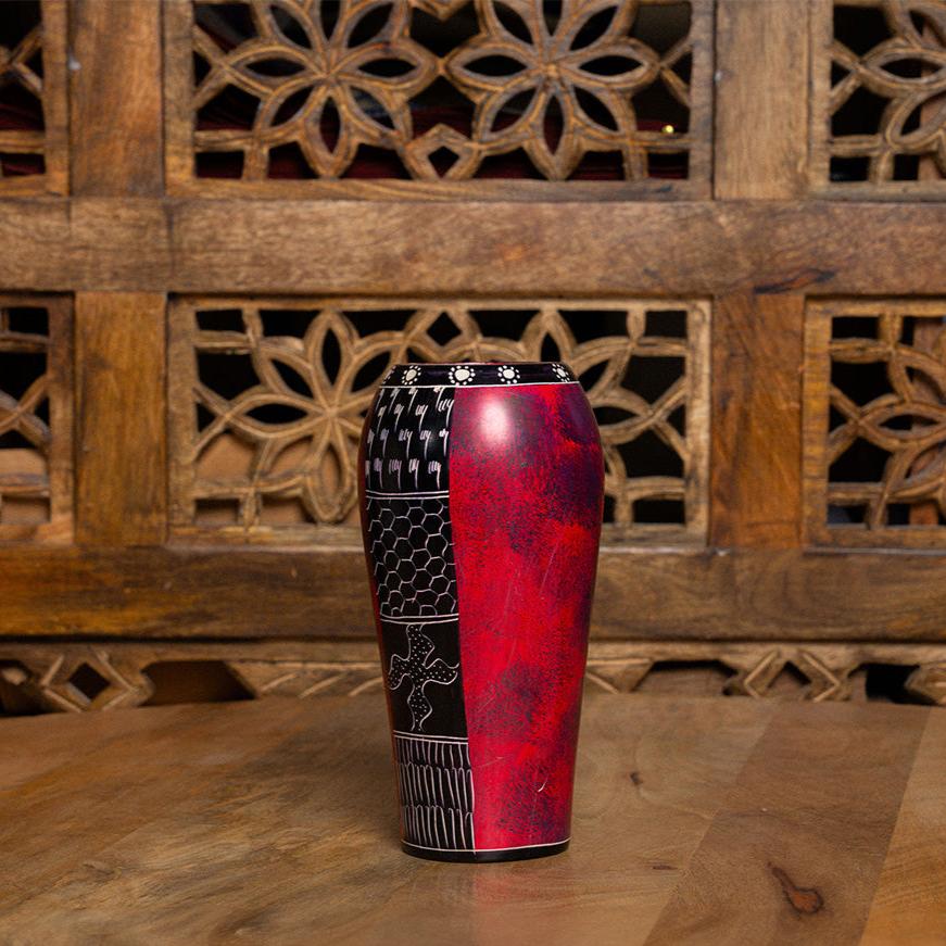 African Vase Thick LimeStone Black & Red - Rassme