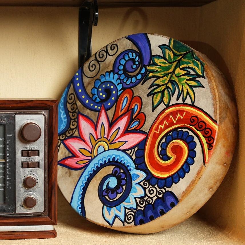 Handcrafted Daf Drum Goat and Wood Daft Floral - Rassme