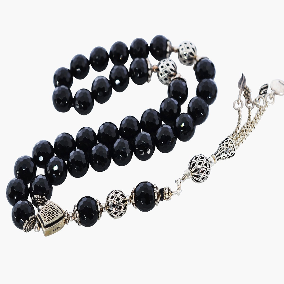 Prayer Beads Premium Laser Cut Onyx Gemstone With 925 Silver - Rassme