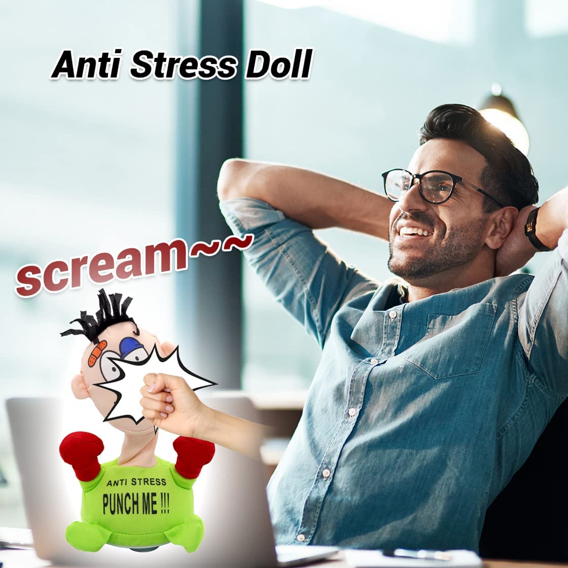 Stress Relief Toys, Electric Anti Stress Punch Me Plush Doll, Desktop ...