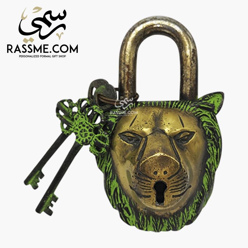 Solid Brass Indian Padlock Lion Functional Antique Keys Locker - Rassme