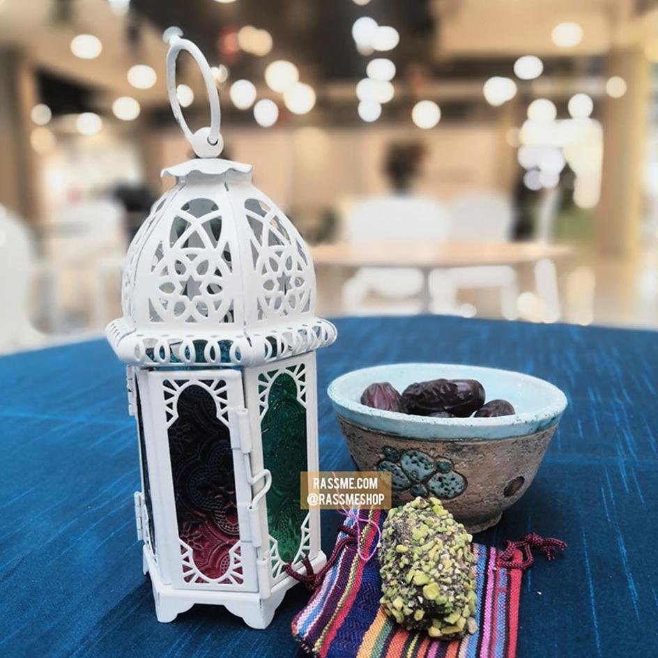 Candle White Arabian Glass Ramadan Lantern Desk - Rassme