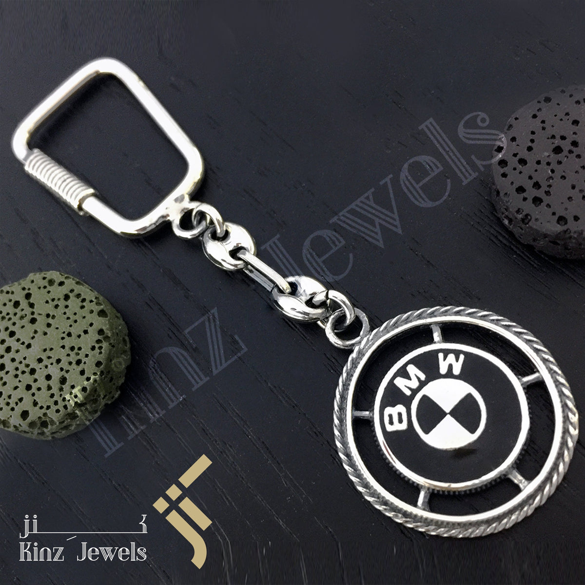 High Quality BMW Sterling Silver Black Keychain - Rassme