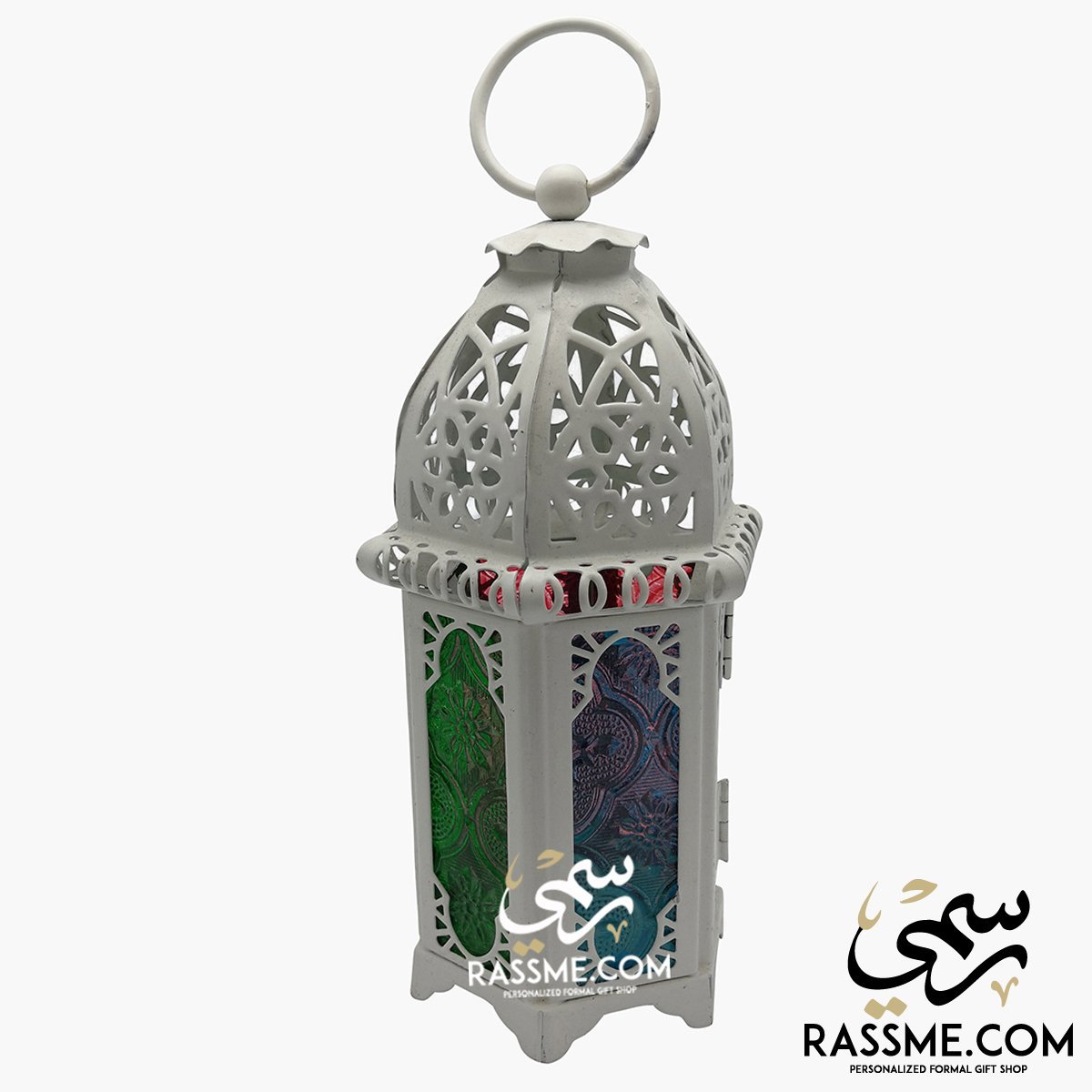 Candle White Arabian Glass Ramadan Lantern Desk - Rassme