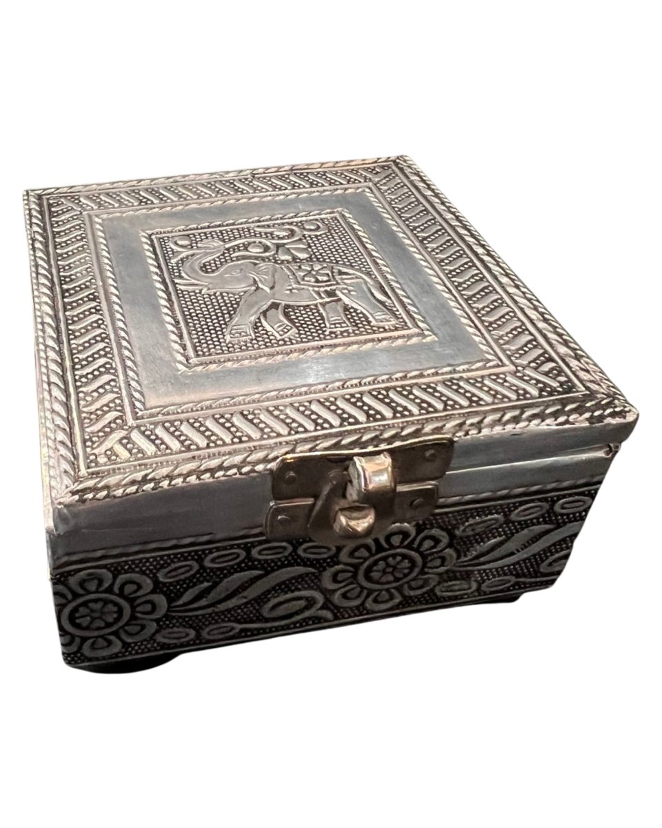 Alloy White Metal Box Elephant Square - Rassme