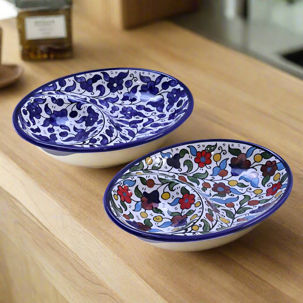 Handmade in Palestine Ceramics Pottery Hamsa OVAL BOWL - Rassme
