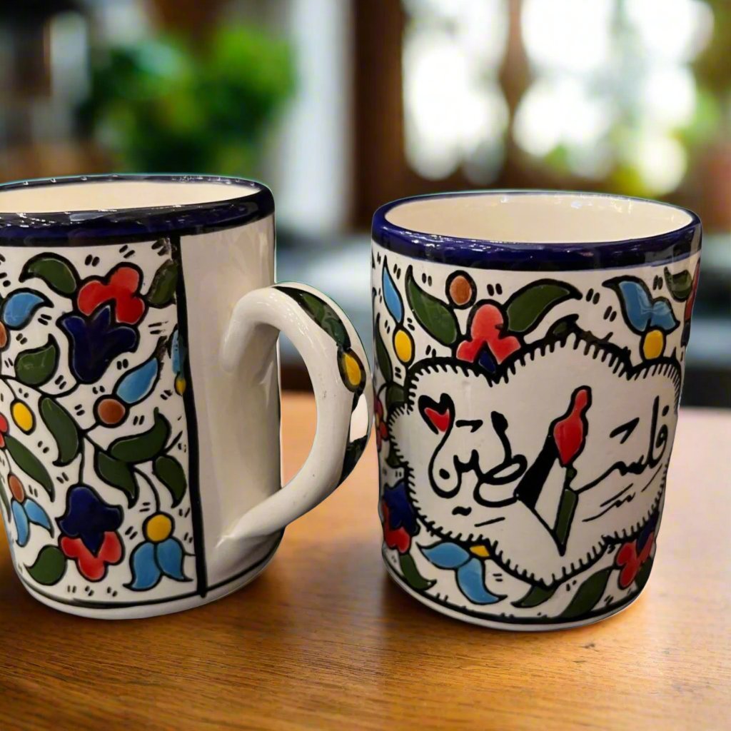 Handmade in Palestinian Mug Ceramics Floral Pottery - Rassme