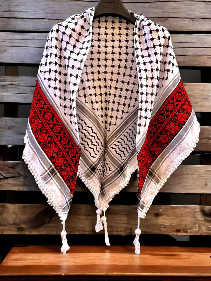 Keffiyeh Tatreez Palestinian keffiyeh Embroidery Hatta Palestine White ...